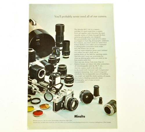 Minolta SR-T 101 Vintage Camera Print Ad – Original 1971 Photo Advert ...