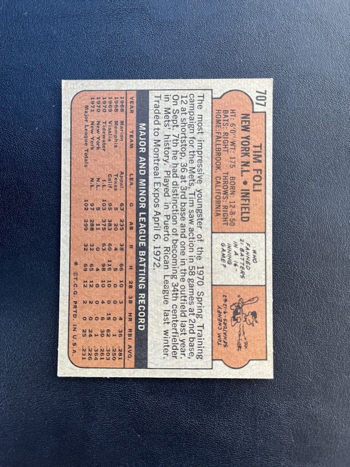 1972 TOPPS #707 TIM FOLI NY METS—STRONG HIGH #💥*** (tgcs) | eBay