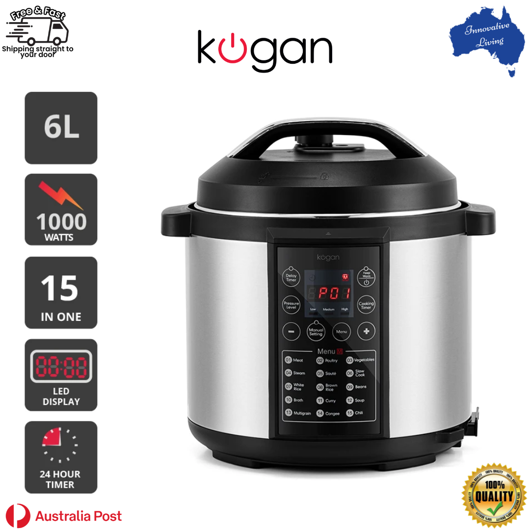 Kogan 6L 1000W 15-in-1 Multi Cooker (Silver), Multi-Cookers, Appliances ...
