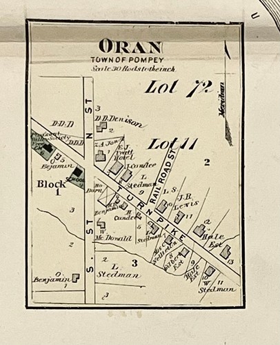 1874 HAND COLORED Street Map of SPAFFORD NEW YORK Onondaga County ...