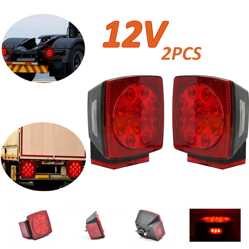 1 Pair Rear LED Submersible Square Trailer Tail Lights Kit Boat Truck ...
