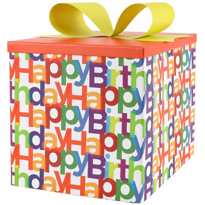 Medium Birthday Gift Boxes with Lids for Presents 9x9x9 Inches Text ...