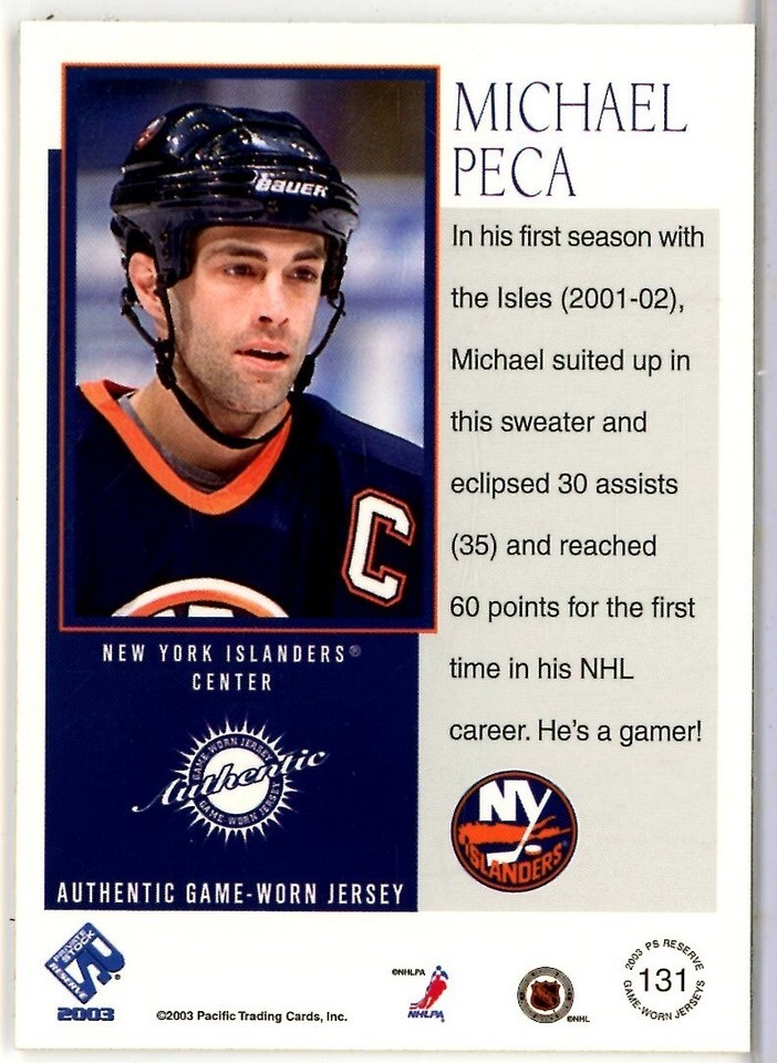 2002-03 Private Stock Reserve #131 Michael Peca JERSEY /1475 ...