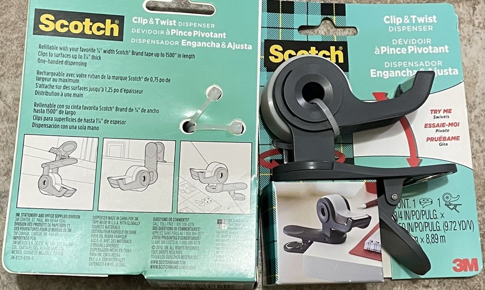 New 3M Scotch Clip & Twist Desktop Tape Dispenser Gray | Ships Free | 2 ...