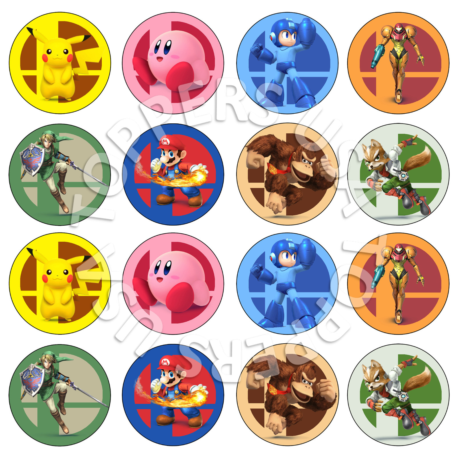 16x EDIBLE Super Smash Bros Birthday Cupcake Toppers Wafer Paper 4cm ...