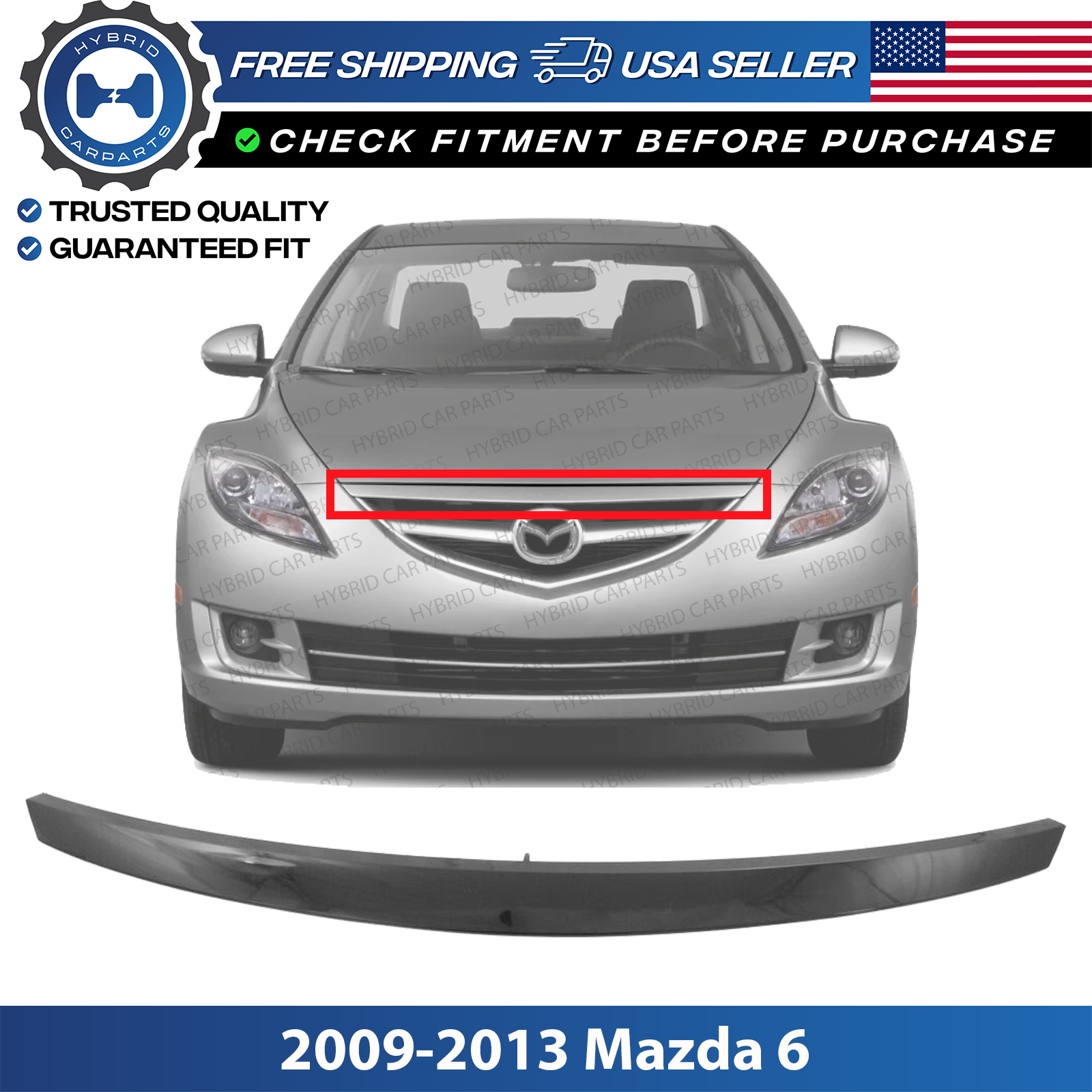 New Front Grille Trim primed For 2009-2013 Mazda 6 MA1210103 ...