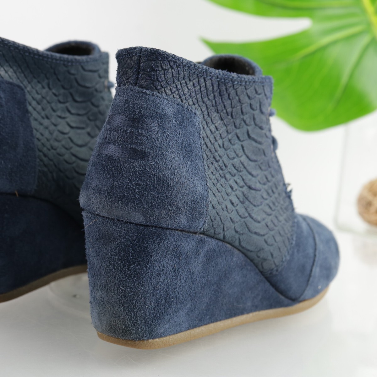 Navy Blue Toms Wedge Booties