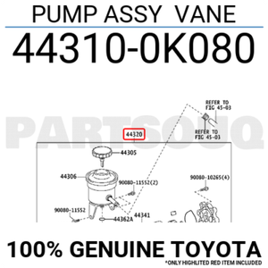 443100K080 Genuine Toyota PUMP ASSY VANE 44310-0K080 | eBay