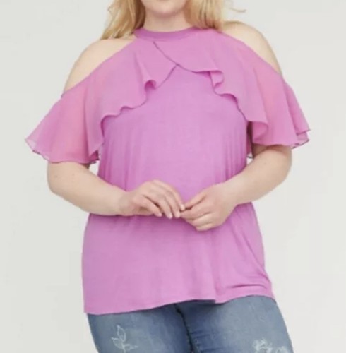 Lane Bryant Radiant Orchid Pink Ruffle Halter Top 26/28 NWT | eBay