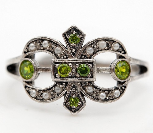 Fleur-De-Lis 1CT Peridot & Pearl 925 Sterling Silver Ring Jewelry Sz 7 FB4-3 | eBay