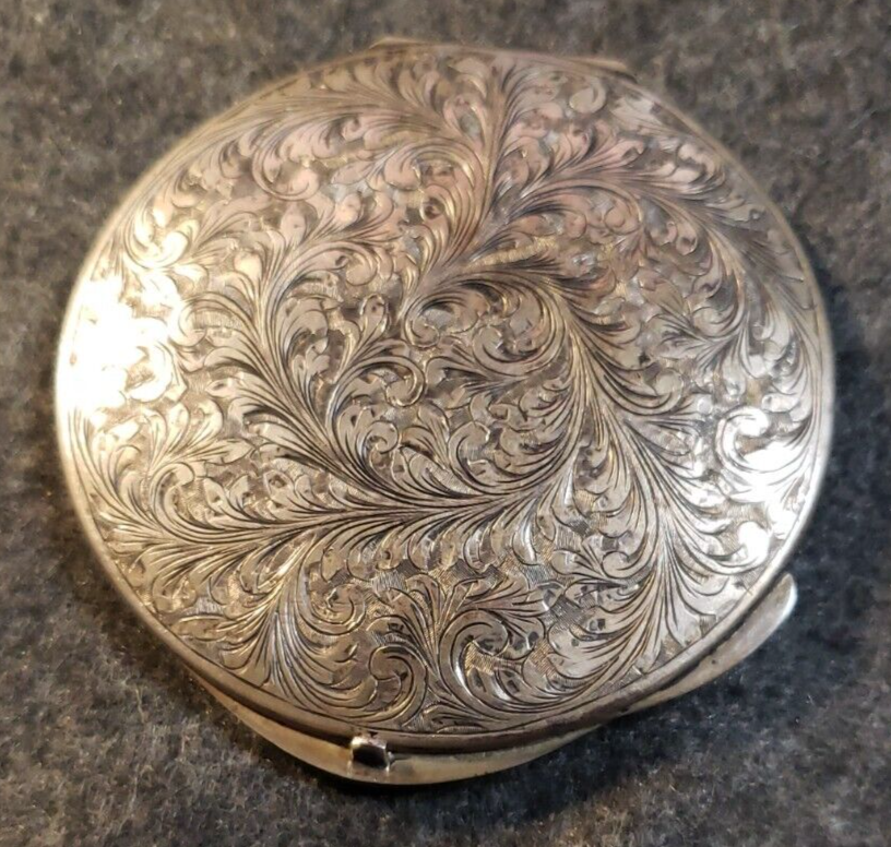Vintage 800 Italian Silver Ornate Etched Round Compact MARKED 241FI 800 ...