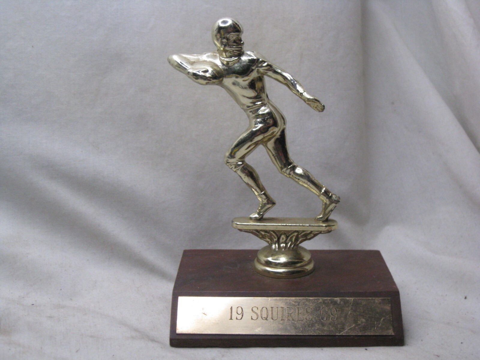 vintage football trophy metal quarterback topper wood base 19 SQUIRES ...