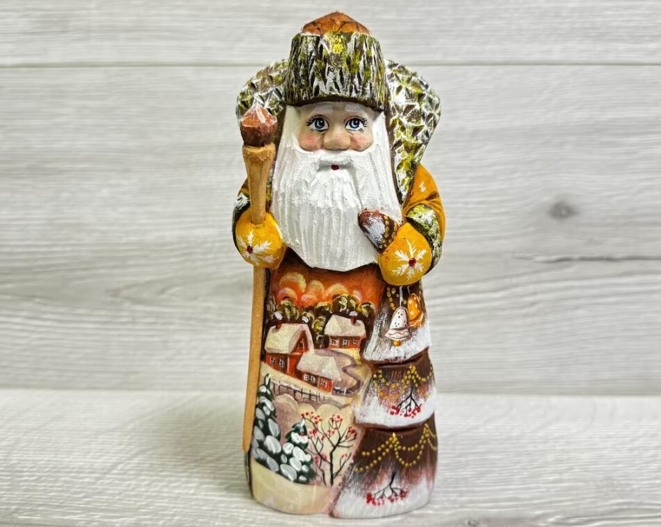Handcarved Santa Claus, Wooden Ded Moroz ,Handmade Grandfather Frost ...