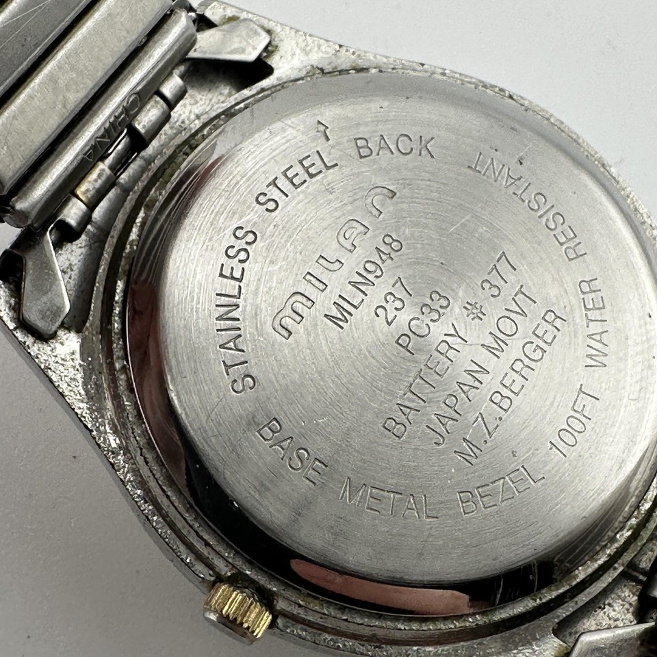 WORN Milan Watch Mens 35mm White Dial Day Date 100 Ft Size 7" - Has New ...