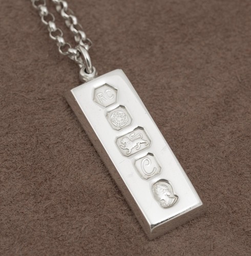 Vintage Sterling Silver Feature Hallmark Ingot Pendant & Belcher Chain ...