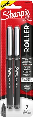 Sharpie Roller Pen Black Ink Needle Point Fine Tip Nib x2 Pack Set ...