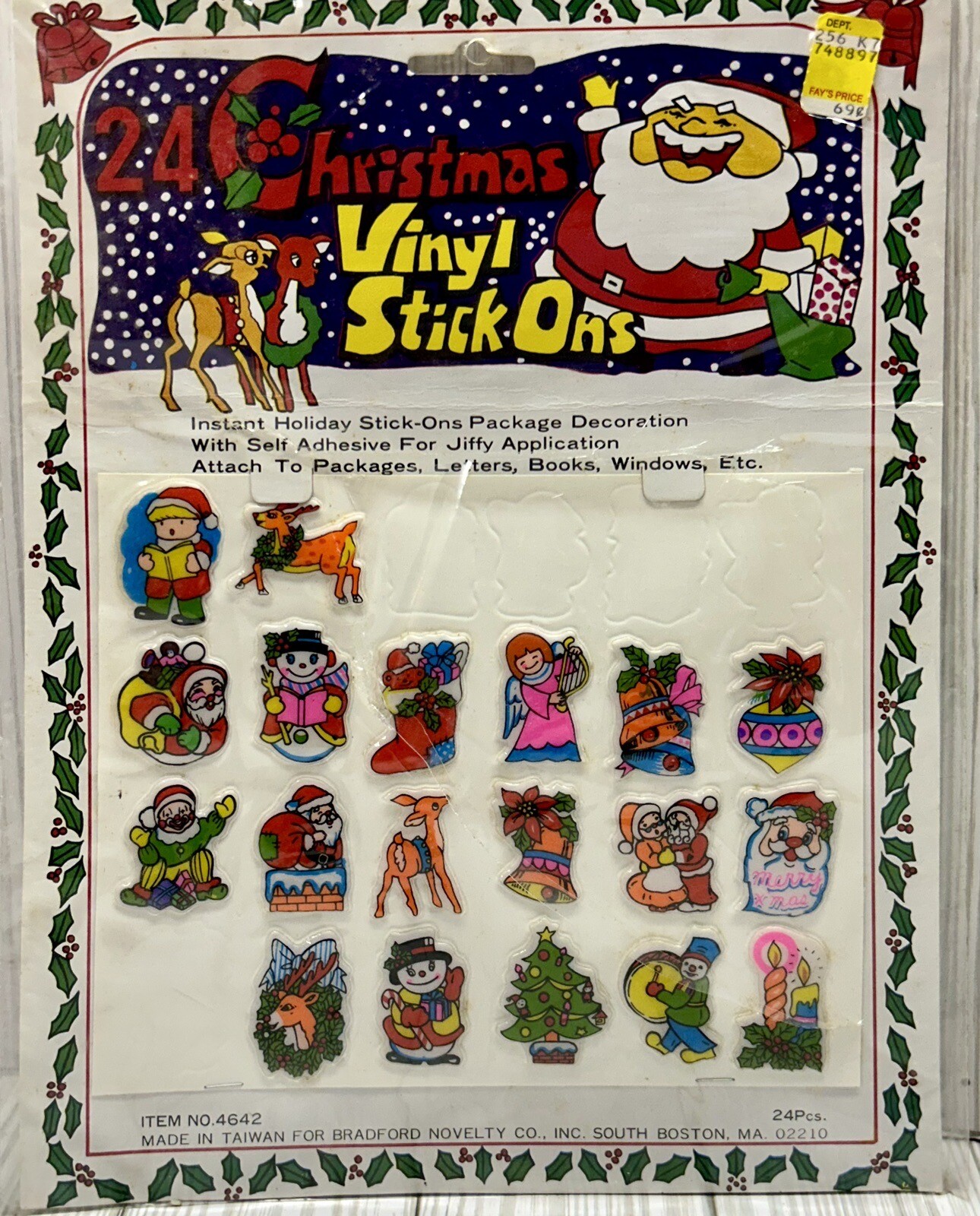 Vintage Christmas Puffy Vinyl Stick on Stickers Commodore Made Taiwan ...