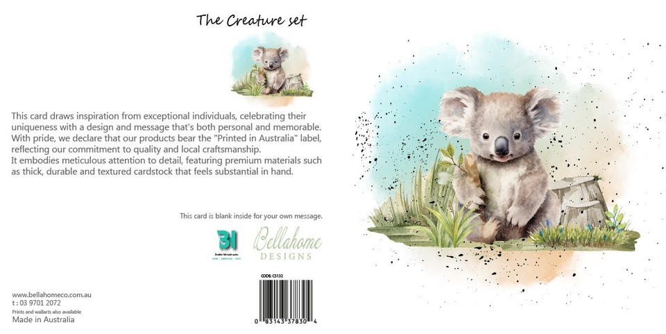 Koala Bear Greeting Card - Australian Designs The Creature set Luxury ...
