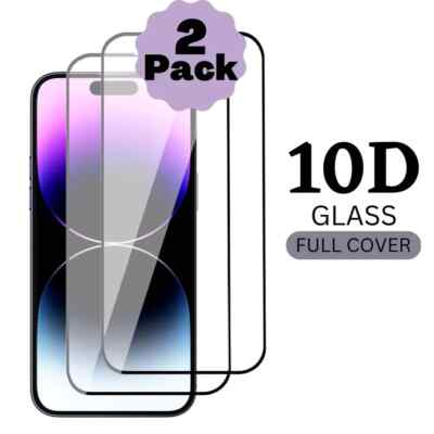 10D Tempered Glass For iPhone 16 15 14 13 12 SE 6 7 8 XS Full SCREEN ...