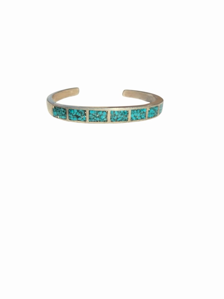 Zuni 925 Sterling Silver Crushed Turquoise Channel Inlay Cuff Bracelet ...