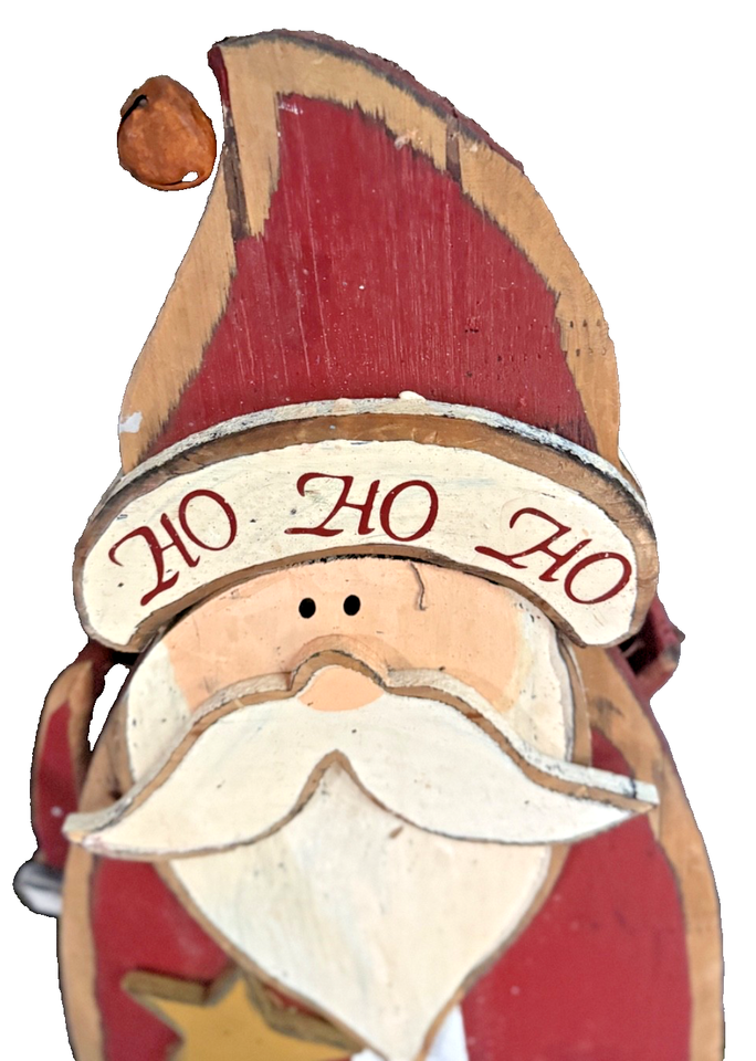 Folk Art 20" x 14" Wooden Santa Decoration Hand Painted “Ho Ho Ho ...