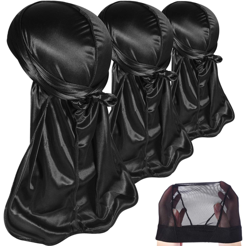 3PCS Silky Durags Pack for Men Waves, Satin Doo Rag, Award 1 Wave Cap,N ...