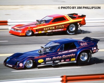 DRAG RACING NHRA FUNNY CAR PHOTO HANK JOHNSON & SHERM GUNN POMONA 1982 ...