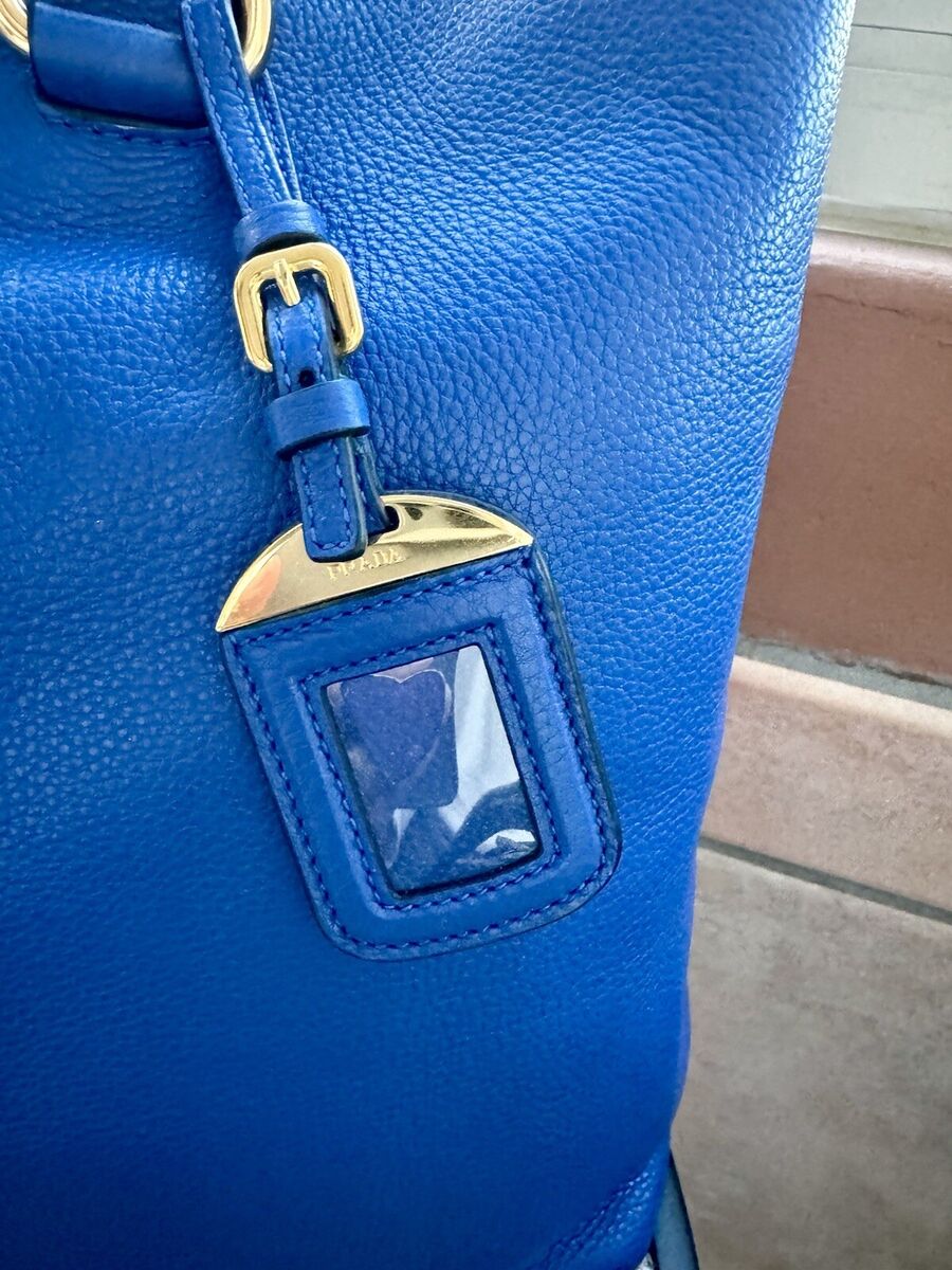 PRADA Bluette Vitello Phenix Leather Shopping Tote Bag PRADA Bluette Vitello Phenix Leather Shopping Tote Bag