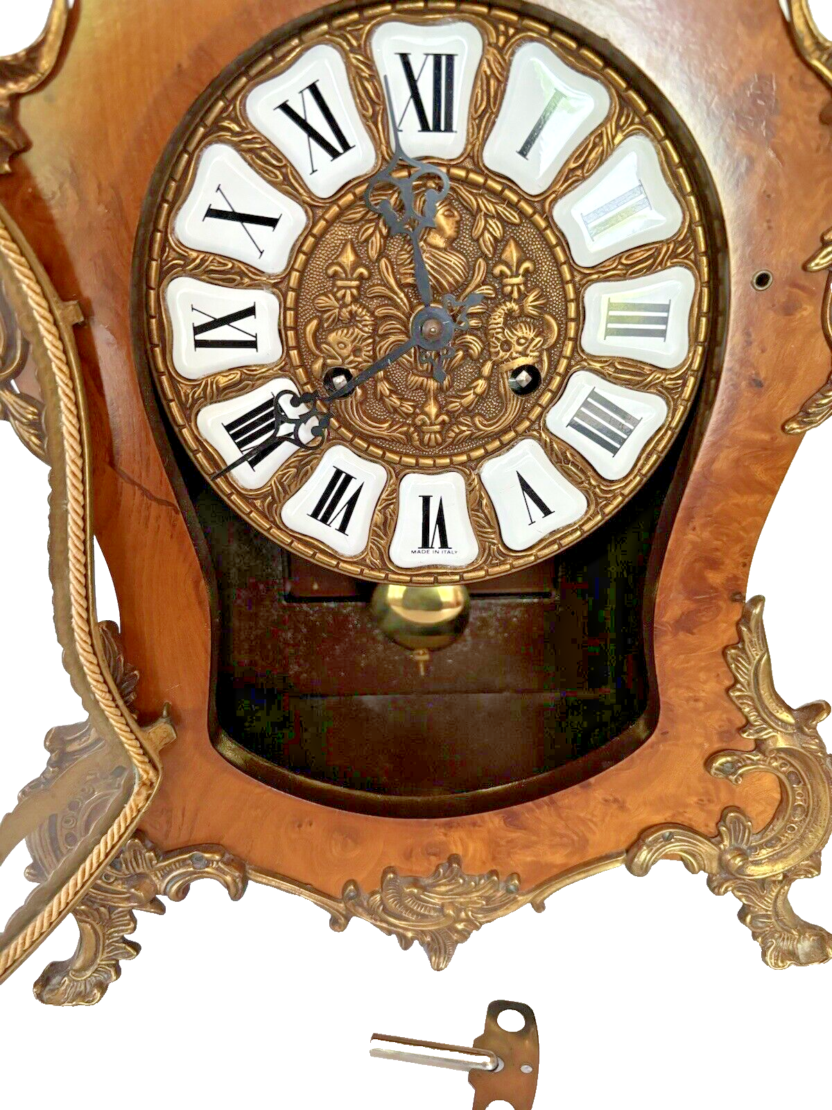 Table Clock Pendulum Key Working VINTAGE ANTIQUE ITALY GERMAN Movement ...