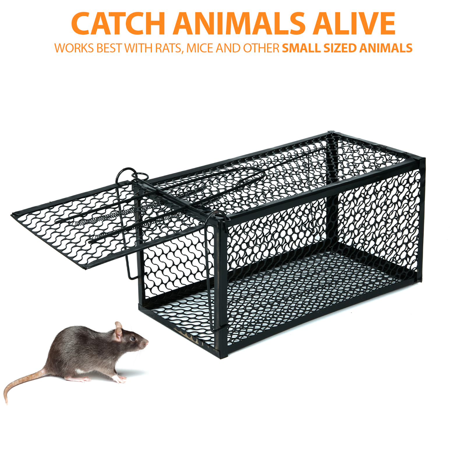 2 x RAT CATCHER SPRING CAGE TRAP HUMANE LARGE LIVE ANIMAL RODENT INDOOR ...