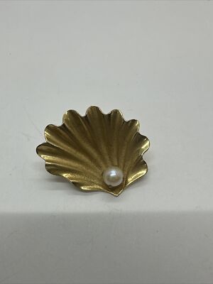 Vintage 1/20, 12 K Gold Filled Clam Shell Brooch With Freshwater Pearl ...