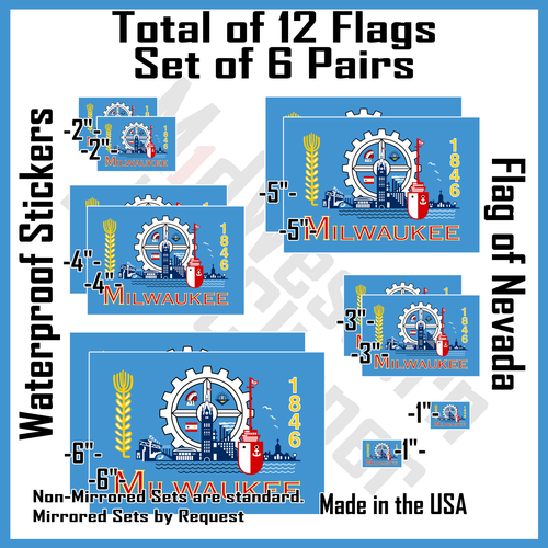 12 Milwaukee Wisconsin City Flags Stickers/Decals waterproof suitable ...