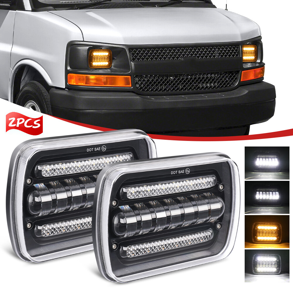 For Chevy Express Cargo Van 1500 2500 3500 Pair 7x6 5x7 LED Headlights ...