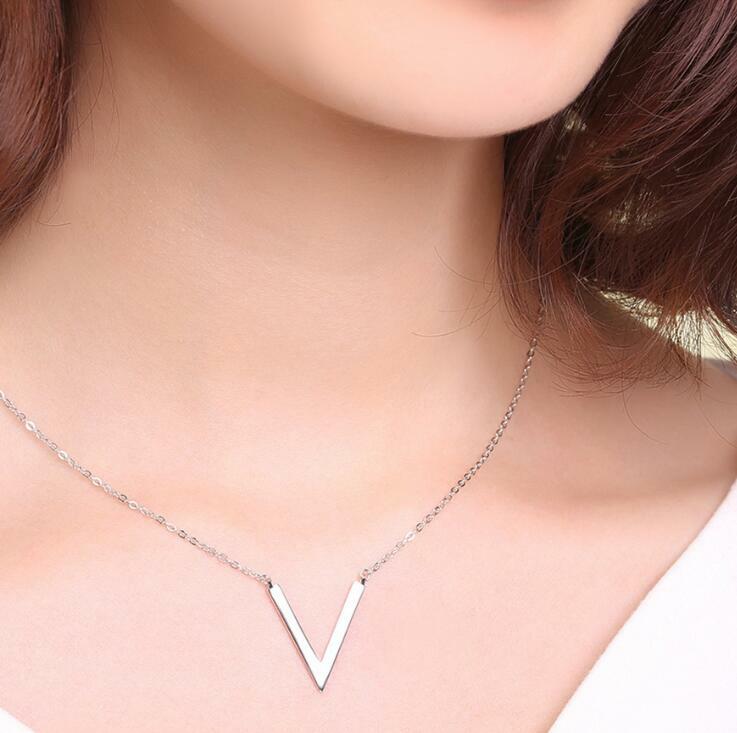 V-Shape Silver SP Pendant Chain Necklace | eBay