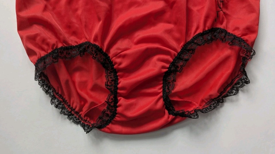 Vtg NOS 1960s RED Nylon Granny Panties Ruffles Lace Detail Sz 30-32 USA ...