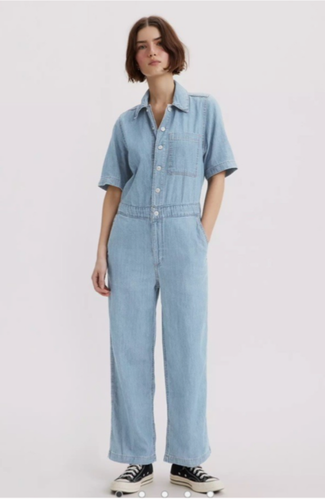 Levi’s Denim Jumpsuit M SS Snap Button Front Cropped Utility One-Piece ...
