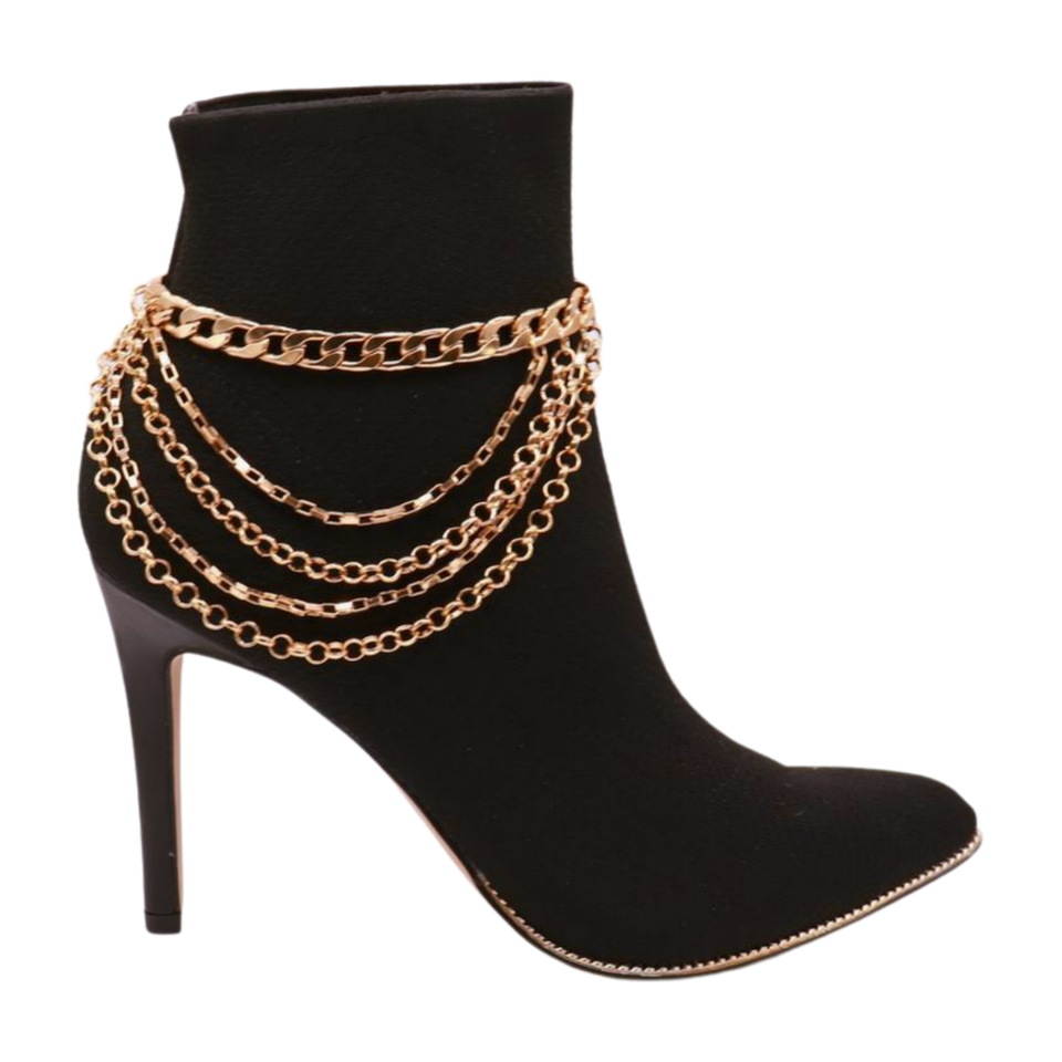 Women Gold Metal Boot Chain Bracelet Anklet Shoe Multi Strand Wave ...