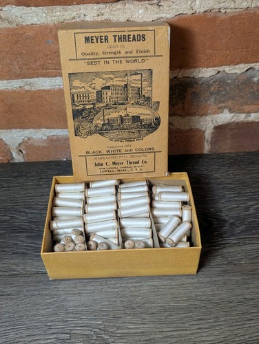 Vintage Box of Meyer Threads, Lowell, Mass. White Spools Davis Sewing ...