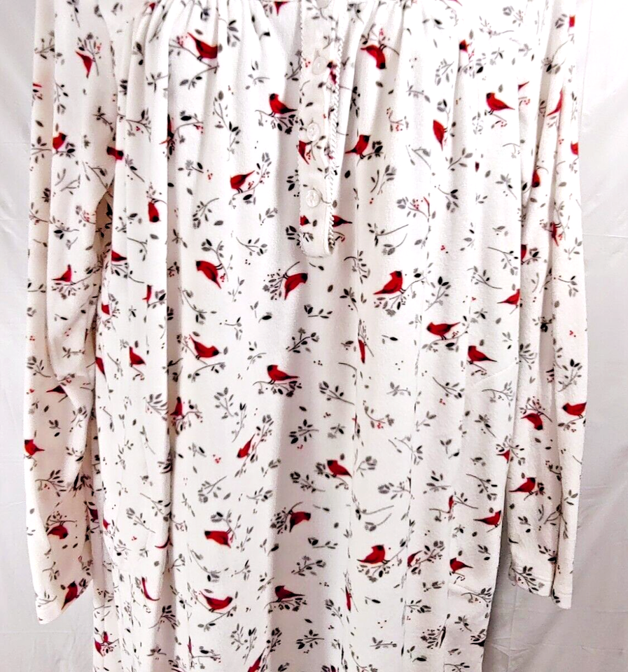 Aria Fleece Nightgown Medium White Red Cardinal Soft Long Sleeve ...