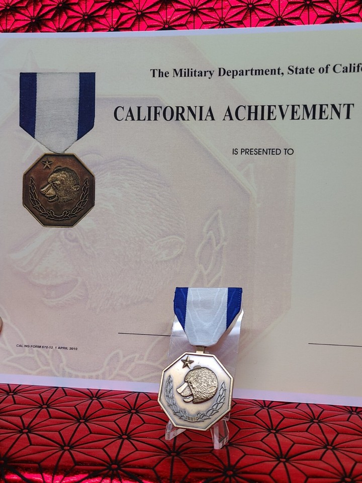 The California Achievement Medal, Ribbon and Certificate Set, National ...