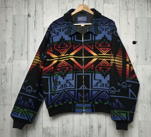 VTG 80s 90s Pendleton Wool Blend Aztec Bomber Jacket RARE COLOR Sz. L ...