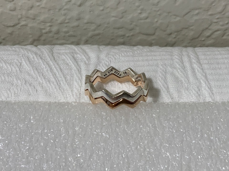 PANDORA STERLING 925 ALE TWO TONE ZIGZAG STACKING RING SET - SIZE 7 | eBay
