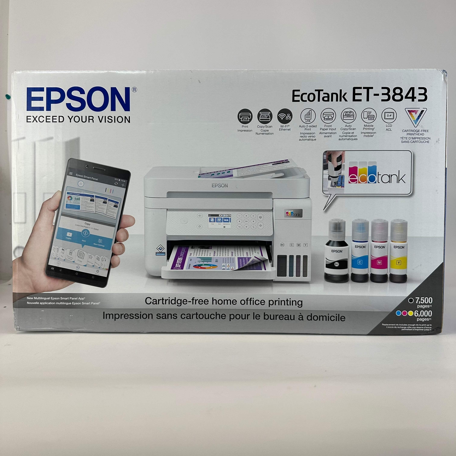 Epson EcoTank ET-3843 Wireless Color All-in-One Printer (C11CJ61205 ...