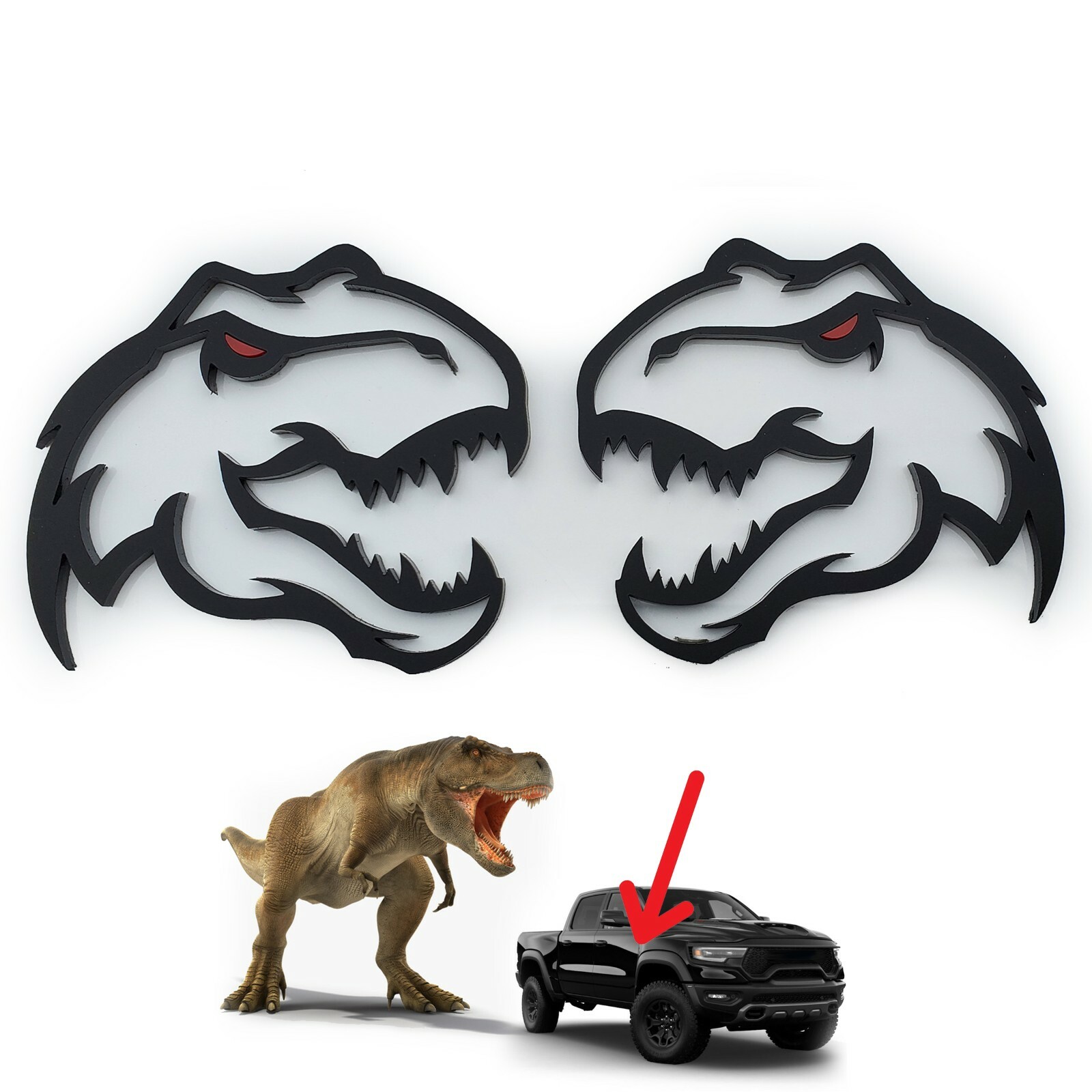 Pair T-rex Emblem for TRX Ram 1500 Fender badge Hellcat Style TREX Head ...