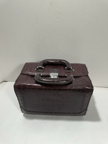 Marshall Fields Croc Embossed Leather train Case Bag Purse Burgundy ...