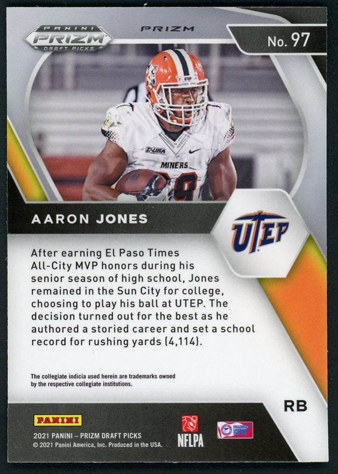 2021 Prizm Draft Green Wave Aaron Jones UTEP Miners #97 Parallel | eBay