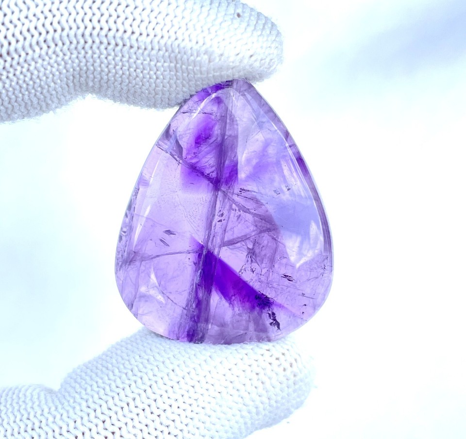 100% Natural Star Amethyst Pear Shape Cabochon, Loose Gemstone 55Ct ...