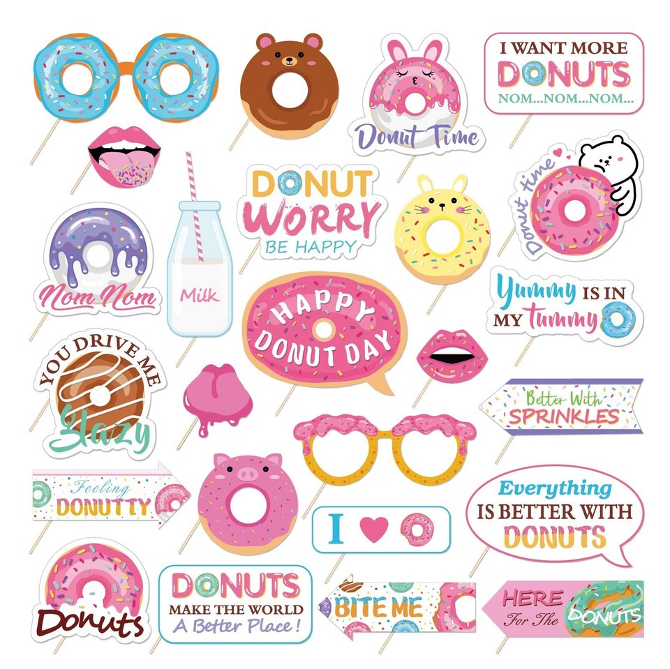 25Pcs Donut Photo Booth Props, DIY Donut Birthday Party Selfie Props ...
