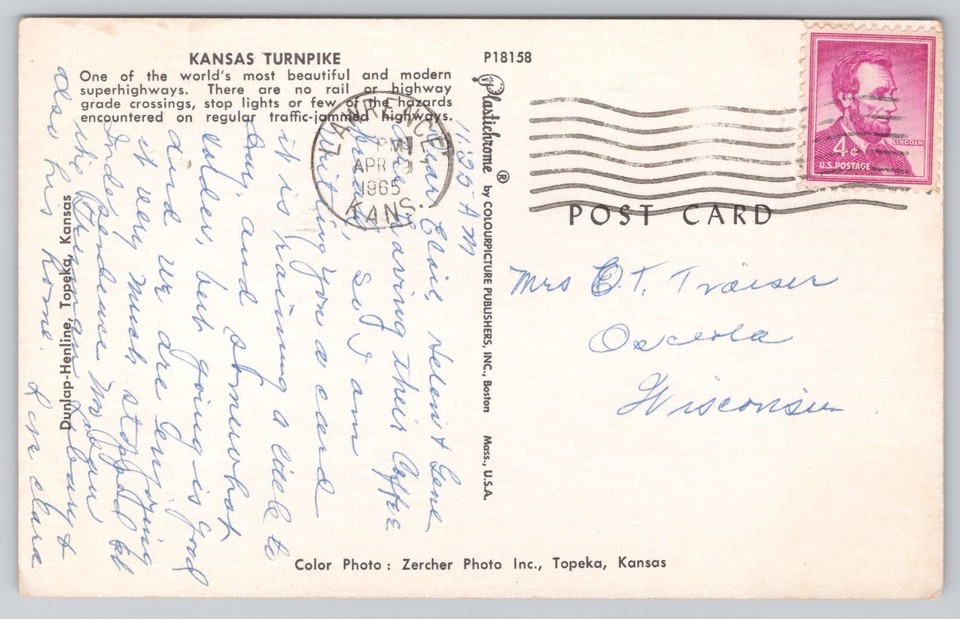 Vintage Kansas Turnpike Postcard 1965 Greetings Highway Toll Booth | eBay