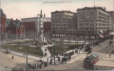 Buffalo New York Lafayette Square Trolley Carriages & lots of people | eBay